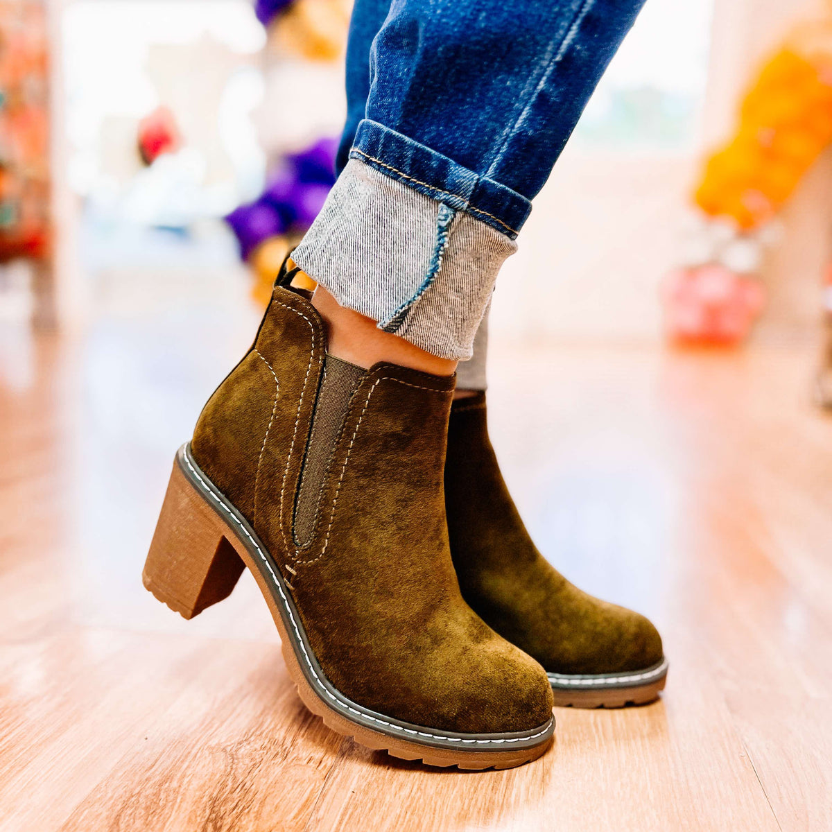 Bite Me Booties- Khaki Faux Suede - Final Sale – DearMeBoutique